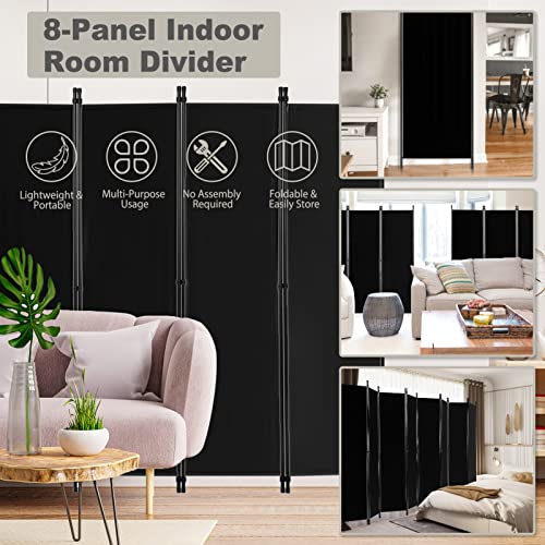 ACTREY 8-Panel Indoor Room Divider, Screen Movable Room Screen Separator Wall Protective Privacy Furniture Indoor Bedroom（Black