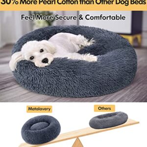 Calming Dog Bed for Small Dogs, Comfort Donut Dog Beds for Medium Large Dogs, Soft Anti-Anxiety Pet Bed for Dogs & Cats, Washable Fluffy Faux Fur Dog Cat Round Bed, Cute Puppy Cushion Bed