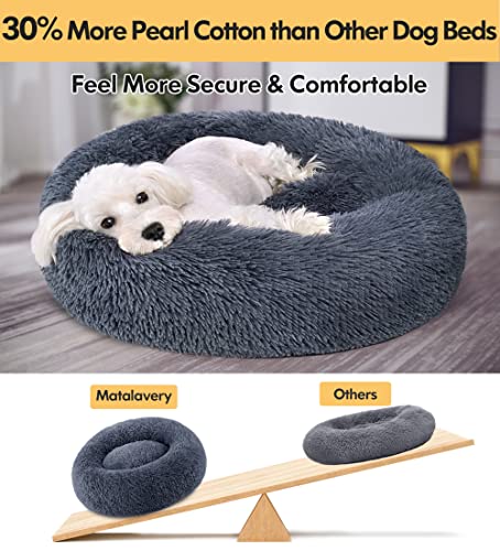 Calming Dog Bed for Small Dogs, Comfort Donut Dog Beds for Medium Large Dogs, Soft Anti-Anxiety Pet Bed for Dogs & Cats, Washable Fluffy Faux Fur Dog Cat Round Bed, Cute Puppy Cushion Bed