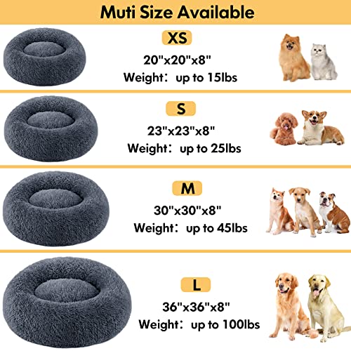 Calming Dog Bed for Small Dogs, Comfort Donut Dog Beds for Medium Large Dogs, Soft Anti-Anxiety Pet Bed for Dogs & Cats, Washable Fluffy Faux Fur Dog Cat Round Bed, Cute Puppy Cushion Bed