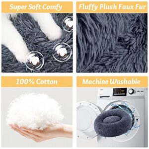 Calming Dog Bed for Small Dogs, Comfort Donut Dog Beds for Medium Large Dogs, Soft Anti-Anxiety Pet Bed for Dogs & Cats, Washable Fluffy Faux Fur Dog Cat Round Bed, Cute Puppy Cushion Bed