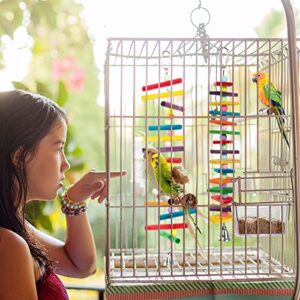 MEWTOGO 2Pcs Bird Toys, Parrots Toys with Bells and Plastic Beads, Colourful Natural Wooden Blocks in 2 Shapes for Cockatoos Cockatiel African Grey Macaws and Amazon Parrots