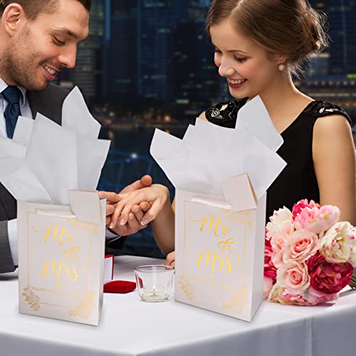 ECOHOLA Wedding Party Gift Bags with White Tissue Papers, 12 Pieces Metallic Gold Foil Fancy Wedding Gift bags for Wedding Bridal Shower, Bridesmaid Gift Bags, Groomsmen Gift Bags Party Proposal Bags with Tag, 8"X5.5"X2.5"