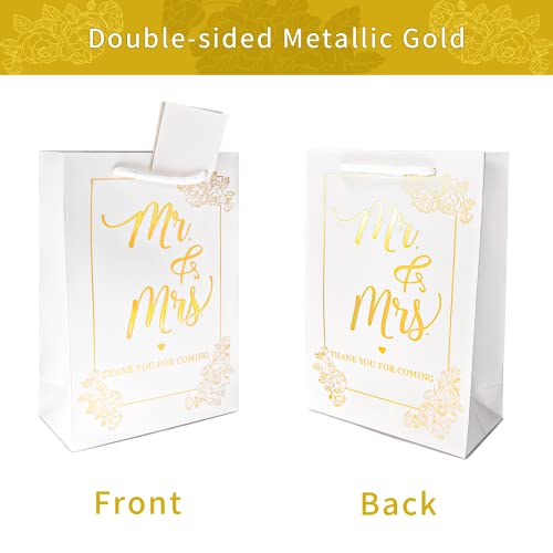 ECOHOLA Wedding Party Gift Bags with White Tissue Papers, 12 Pieces Metallic Gold Foil Fancy Wedding Gift bags for Wedding Bridal Shower, Bridesmaid Gift Bags, Groomsmen Gift Bags Party Proposal Bags with Tag, 8"X5.5"X2.5"