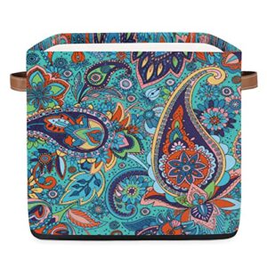 storage cube bins ethnic paisley large collapsible storage basket with handle decorative storage boxes for toys organizer closet shelf nursery kid bedroom,13x13x13