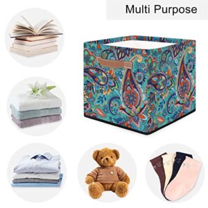 Storage Cube Bins Ethnic Paisley Large Collapsible Storage Basket with Handle Decorative Storage Boxes for Toys Organizer Closet Shelf Nursery Kid Bedroom,13x13x13