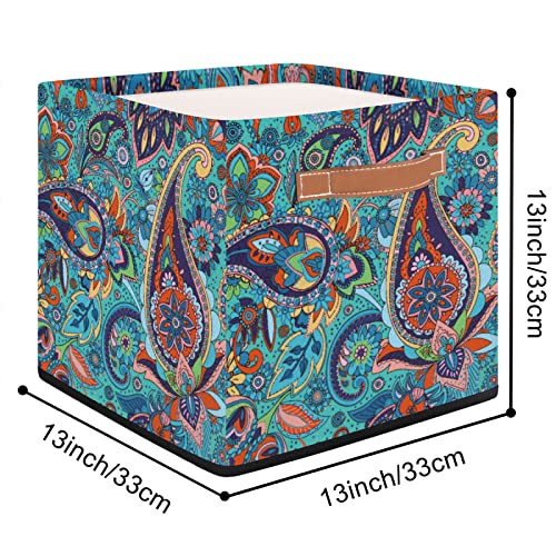 Storage Cube Bins Ethnic Paisley Large Collapsible Storage Basket with Handle Decorative Storage Boxes for Toys Organizer Closet Shelf Nursery Kid Bedroom,13x13x13