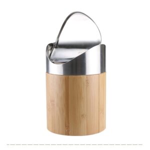 Bamboo Tabletop Trash Can with Lid, Small, Trash Can, Dust Box, Compact, Stylish, Stainless Steel, Bamboo, Natural