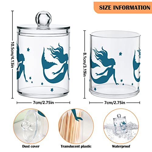 YYZZH Mermaid Star Silhouette On White 4 Pack Qtip Holder Dispenser for Cotton Swab Ball Round Pads Floss 10 Oz Apothecary Jar Set for Bathroom Canister Storage Makeup Organizer