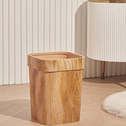 Zerodeko Small Trash Can, 3.17 Gallon Plastic Waste Bin with Wooden Pattern Rectangular Garbage Can Decorative Storage Container Waste Basket for Bathroom, Bedroom, Kitchen, Home, Office (12L)