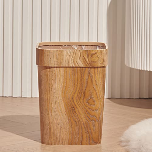 Zerodeko Small Trash Can, 3.17 Gallon Plastic Waste Bin with Wooden Pattern Rectangular Garbage Can Decorative Storage Container Waste Basket for Bathroom, Bedroom, Kitchen, Home, Office (12L)