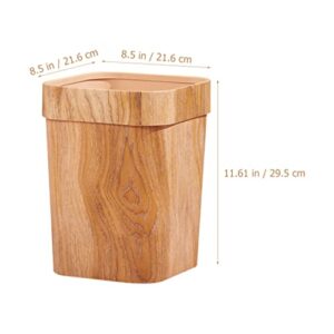 Zerodeko Small Trash Can, 3.17 Gallon Plastic Waste Bin with Wooden Pattern Rectangular Garbage Can Decorative Storage Container Waste Basket for Bathroom, Bedroom, Kitchen, Home, Office (12L)