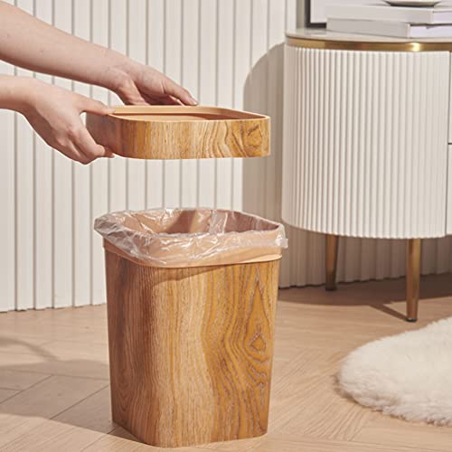 Zerodeko Small Trash Can, 3.17 Gallon Plastic Waste Bin with Wooden Pattern Rectangular Garbage Can Decorative Storage Container Waste Basket for Bathroom, Bedroom, Kitchen, Home, Office (12L)