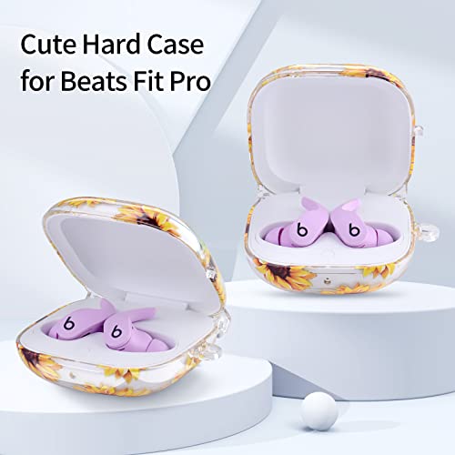 Beats Fit Pro Case Cover,AIRSPO Hard PC Case for Beats Fit Pro Cute Protective Beats Fit Pro Earbuds Case Cover with Keychain（Sunflower）