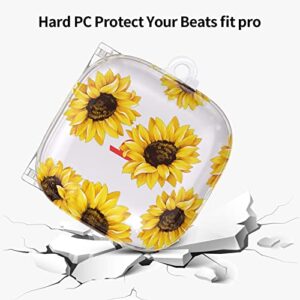 Beats Fit Pro Case Cover,AIRSPO Hard PC Case for Beats Fit Pro Cute Protective Beats Fit Pro Earbuds Case Cover with Keychain（Sunflower）