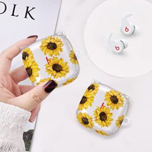 Beats Fit Pro Case Cover,AIRSPO Hard PC Case for Beats Fit Pro Cute Protective Beats Fit Pro Earbuds Case Cover with Keychain（Sunflower）