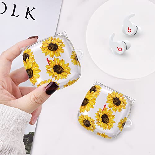 Beats Fit Pro Case Cover,AIRSPO Hard PC Case for Beats Fit Pro Cute Protective Beats Fit Pro Earbuds Case Cover with Keychain（Sunflower）