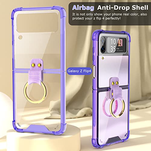 Designed for Samsung Galaxy Z Flip 4 Case Clear with Ring, Anti-Fall Shockproof Protective Phone Cover Case Compatible with Galaxy Z Flip 4 Case 5 G 2022 (Clear Purple)