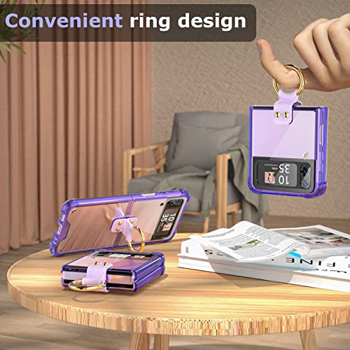 Designed for Samsung Galaxy Z Flip 4 Case Clear with Ring, Anti-Fall Shockproof Protective Phone Cover Case Compatible with Galaxy Z Flip 4 Case 5 G 2022 (Clear Purple)