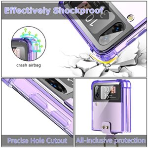 Designed for Samsung Galaxy Z Flip 4 Case Clear with Ring, Anti-Fall Shockproof Protective Phone Cover Case Compatible with Galaxy Z Flip 4 Case 5 G 2022 (Clear Purple)