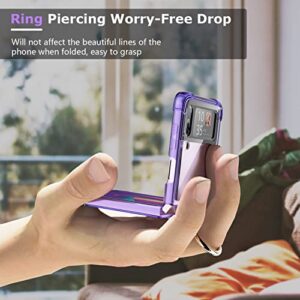 Designed for Samsung Galaxy Z Flip 4 Case Clear with Ring, Anti-Fall Shockproof Protective Phone Cover Case Compatible with Galaxy Z Flip 4 Case 5 G 2022 (Clear Purple)