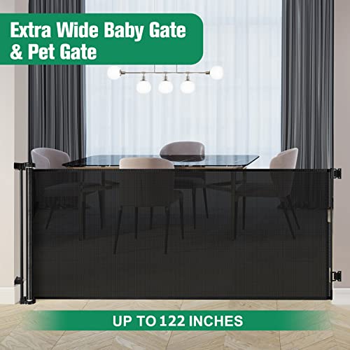 Mom's Choice Awards Winner - 122 Inch Extra Wide Baby Gate for Large Openings Retractable Baby Gates for Doorways Extra Long Baby Gate Pet Gates for Dogs Indoor Outdoor Retractable Dog Gate for Stairs