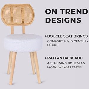 Rattan Dining Chair, Kitchen Dining Room Chairs, Mid Century Modern Boucle Chair, Stylish Upholstered Wood Accent Chair, Cute Sherpa Chair, Living Room Bar Stool Chair, Boho Makeup Vanity Chair, 1 Pc