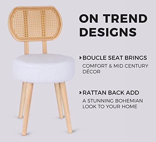 Rattan Dining Chair, Kitchen Dining Room Chairs, Mid Century Modern Boucle Chair, Stylish Upholstered Wood Accent Chair, Cute Sherpa Chair, Living Room Bar Stool Chair, Boho Makeup Vanity Chair, 1 Pc