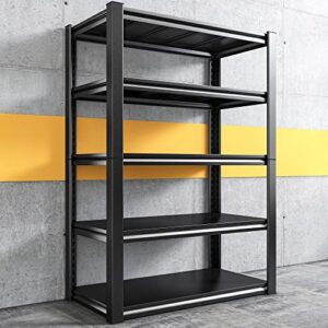 reibii garage shelving heavy duty garage storage shelves load 2050lbs, heavy duty shelving adjustable 5 tier storage shelves, large metal shelving unit for garage pantry, 39.4"w x 17.7"d x 72"h, black