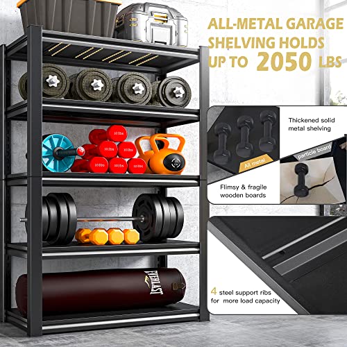 REIBII Garage Shelving Heavy Duty Garage Storage Shelves Load 2050LBS, Heavy Duty Shelving Adjustable 5 Tier Storage Shelves, Large Metal Shelving Unit for Garage Pantry, 39.4"W x 17.7"D x 72"H, Black