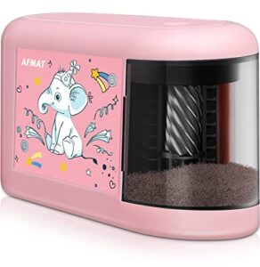 afmat electric pencil sharpener for kids, cute pink pencil sharpener (elephant pattern), cordless pencil sharpener for 8mm pencils, battery operated electric pencil sharpener for home, office, school