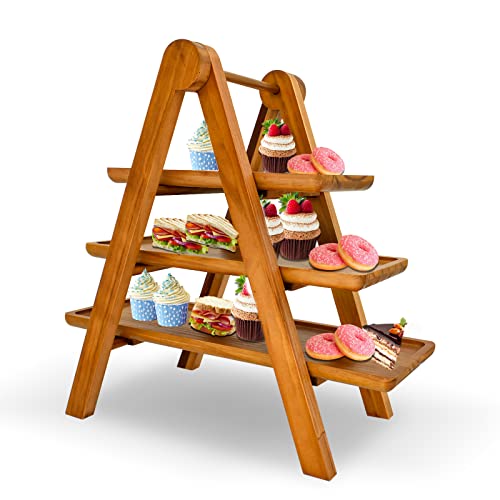 3 Tier Serving Tray, Tiered Serving Tray - Wood Serving Stand, 3 Tier Wood Cupcake Stand, Vintage Party Trays, Wooden Party Trays for Serving Food