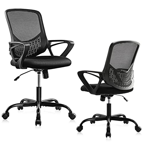 JHK Ergonomic Office Home Desk Mesh Fixed Armrest, Executive Computer Chair with Soft Foam Seat Cushion and Lumbar Support, Black