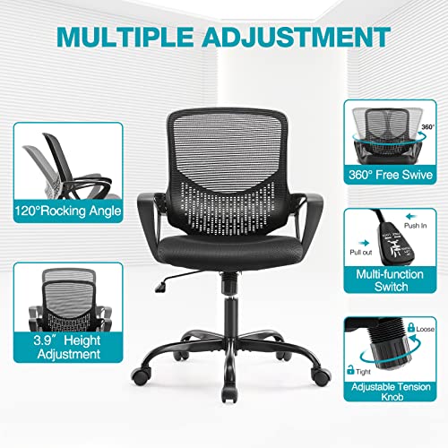 JHK Ergonomic Office Home Desk Mesh Fixed Armrest, Executive Computer Chair with Soft Foam Seat Cushion and Lumbar Support, Black