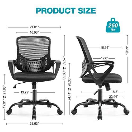 JHK Ergonomic Office Home Desk Mesh Fixed Armrest, Executive Computer Chair with Soft Foam Seat Cushion and Lumbar Support, Black