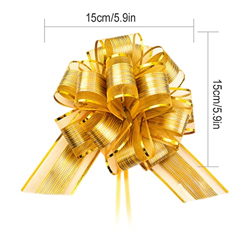 6 PCS Large Pull Bows, Gift Wrapping Bows, Gift Wrapping Ribbon Pull Bows Gift Bows for Wedding Gift Baskets, Party Gift Wrap Bows, Presents Decorating Bows, Holiday Decoration (Gold)