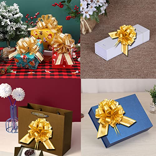 6 PCS Large Pull Bows, Gift Wrapping Bows, Gift Wrapping Ribbon Pull Bows Gift Bows for Wedding Gift Baskets, Party Gift Wrap Bows, Presents Decorating Bows, Holiday Decoration (Gold)