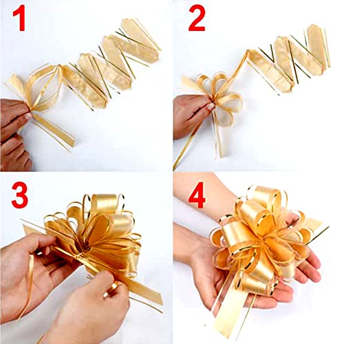 6 PCS Large Pull Bows, Gift Wrapping Bows, Gift Wrapping Ribbon Pull Bows Gift Bows for Wedding Gift Baskets, Party Gift Wrap Bows, Presents Decorating Bows, Holiday Decoration (Gold)