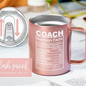 Onebttl Coach Gifts, Funny Gift Idea for Appreciation, Christmas, Birthday, 12oz Stainless Steel Insulated Travel Coffee Mug - Coach Nutriton Facts RoseGold