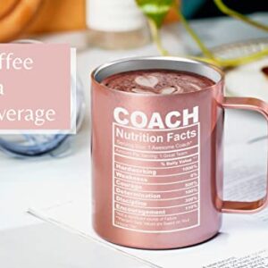 Onebttl Coach Gifts, Funny Gift Idea for Appreciation, Christmas, Birthday, 12oz Stainless Steel Insulated Travel Coffee Mug - Coach Nutriton Facts RoseGold