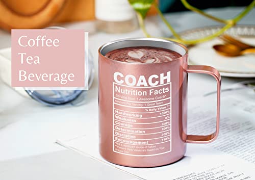 Onebttl Coach Gifts, Funny Gift Idea for Appreciation, Christmas, Birthday, 12oz Stainless Steel Insulated Travel Coffee Mug - Coach Nutriton Facts RoseGold