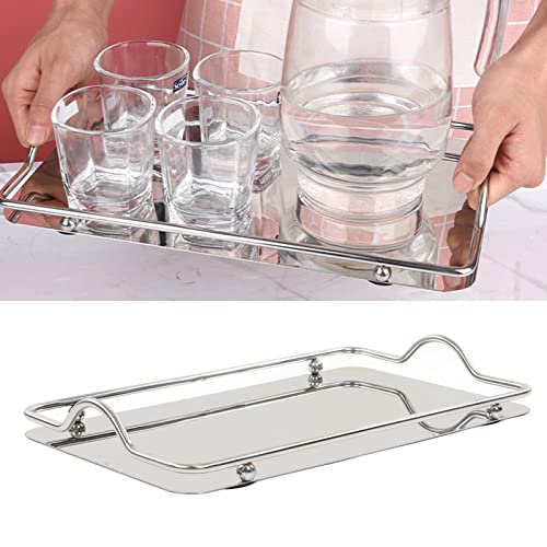 Pwshymi Large Rectangle Tray, Stainless Steel Large Serving Tray Home Living Room Commercial Dishes Tray for Coffee Water Cups Fruit