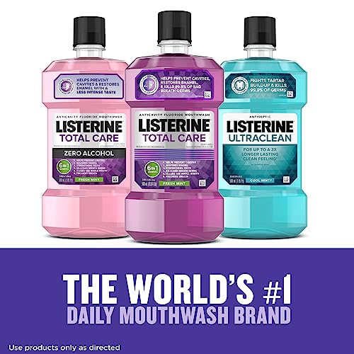 Listerine Total Care Anticavity Fluoride Mouthwash, 6 Benefits in 1 Oral Rinse Helps Kill 99% of Bad Breath Germs, Prevents Cavities, & Strengthens Teeth, Fresh Mint, 1 L, Pack of 2