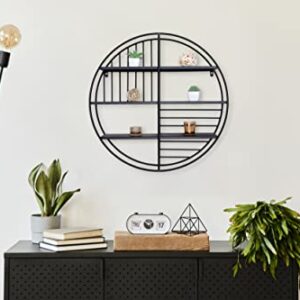 Sheffield Home 24 Inch Linear Lines Round Metal Floating Shelf, Black