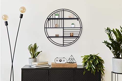 Sheffield Home 24 Inch Linear Lines Round Metal Floating Shelf, Black