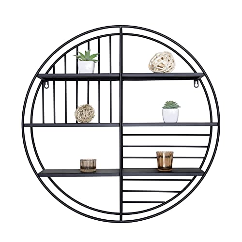 Sheffield Home 24 Inch Linear Lines Round Metal Floating Shelf, Black