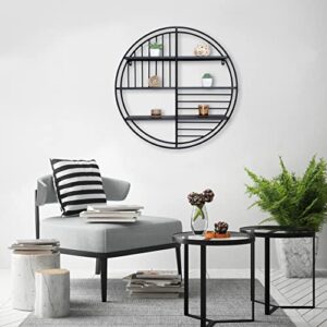 Sheffield Home 24 Inch Linear Lines Round Metal Floating Shelf, Black