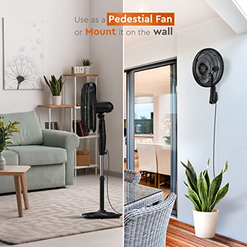 Comfort Zone 18" Smart WiFi 3-Speed Oscillating Stand Fan, Wall-Mountable, Compatible with Alexa, Voice Control, Full-Function Timer, and Tri-Curve Technology to Reduce Turbulence and Noise, Black