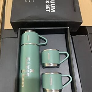 [steel Luxurious gift package] Double-wall stainless steel vacuum thermos flask with Silicone Handle and Insulated lid set with 2 stainless steel cups for hot and cold beverages(Beige)