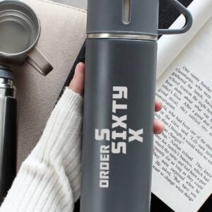 [steel Luxurious gift package] Double-wall stainless steel vacuum thermos flask with Silicone Handle and Insulated lid set with 2 stainless steel cups for hot and cold beverages(Beige)